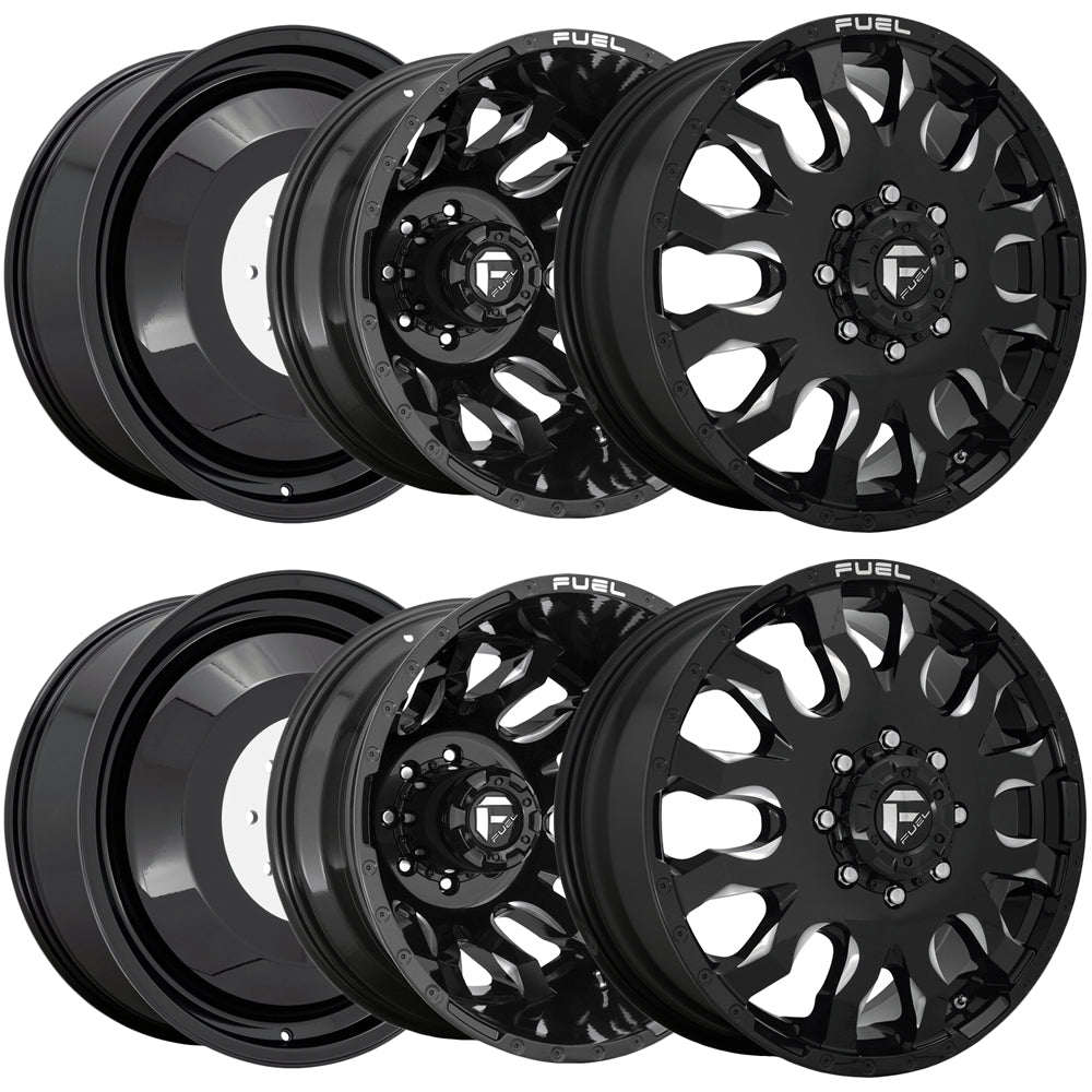 (Set of 6) 20" Inch Fuel D673 Blitz Dually 8x210 Black/Milled Wheels R ...